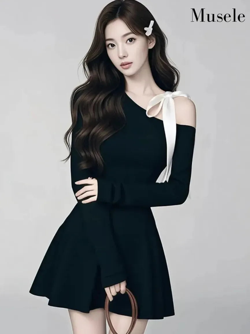 ワンショルダーリボンフレアドレス[m063] – Musele