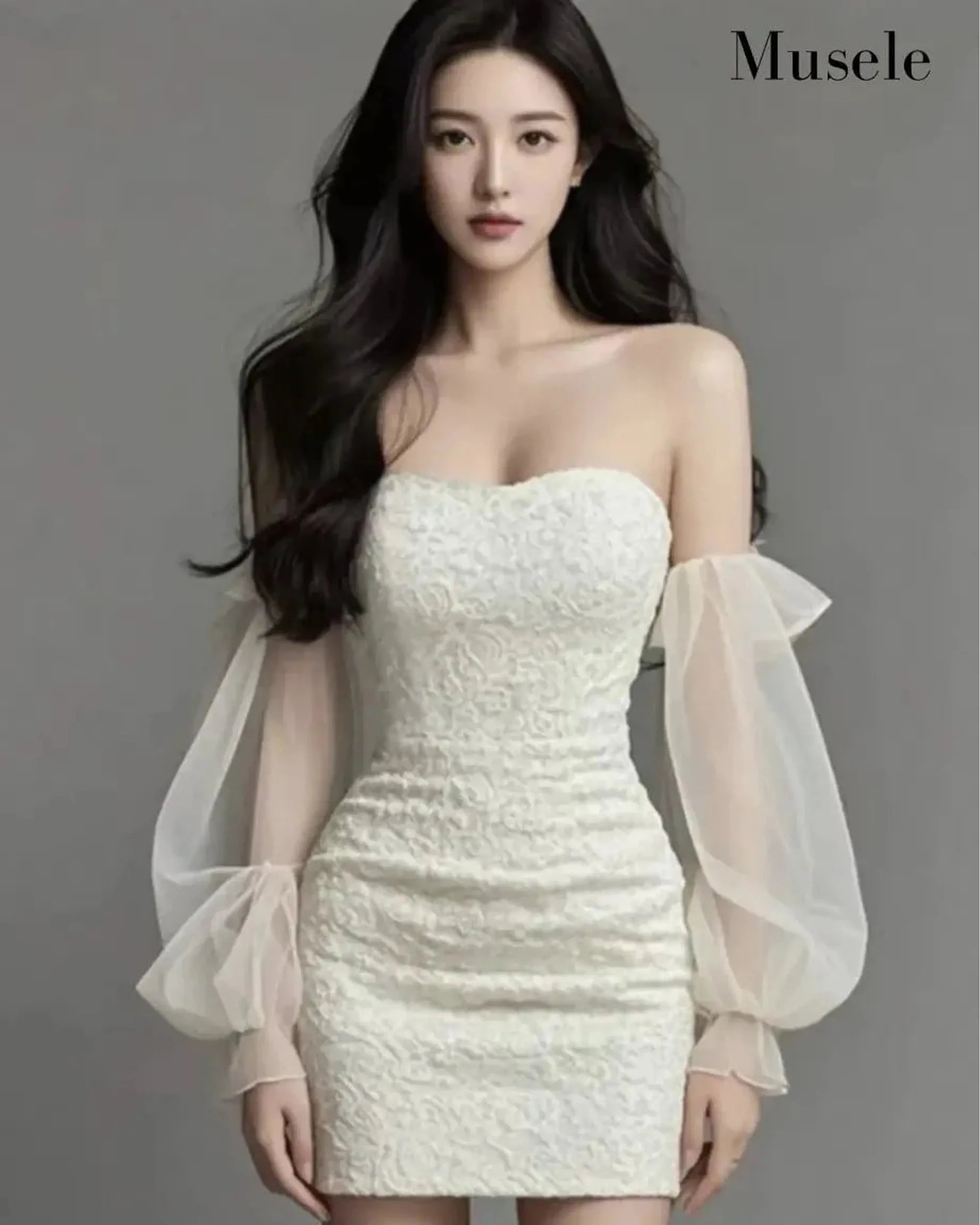 レースオフショルダーチュールドレス[m033] – Musele