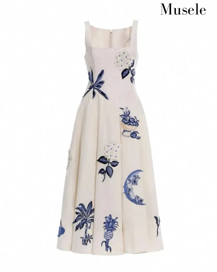 ノースリーブ刺繍ロングドレス[m129] – Musele